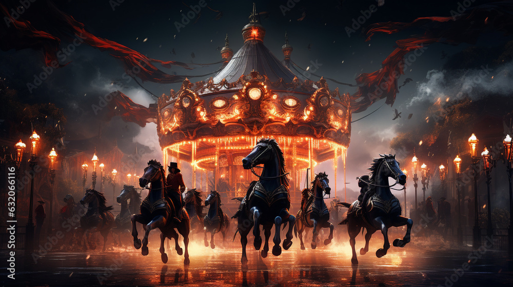 Haunted Carousel: A spooky carnival comes to life with a carousel of ...