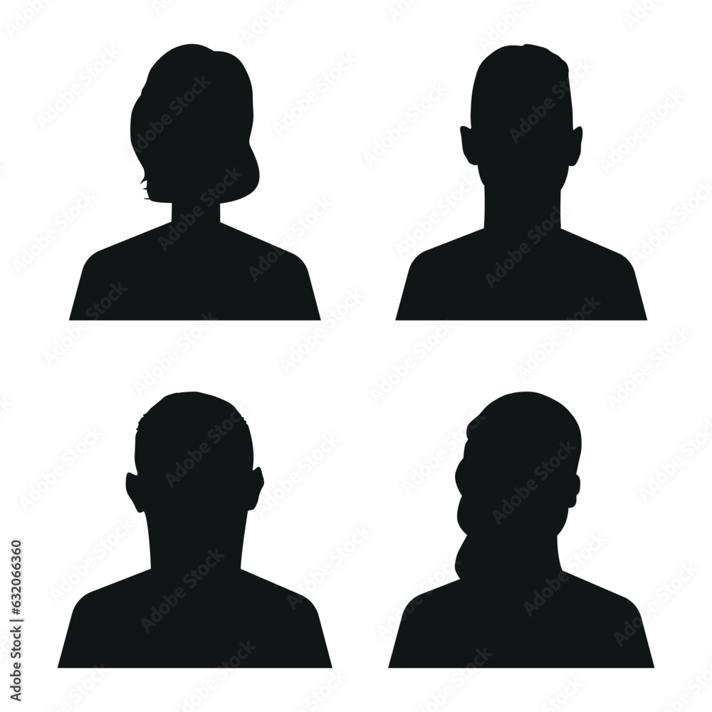 Vector flat illustration in black color. Avatar, user profile, person ...