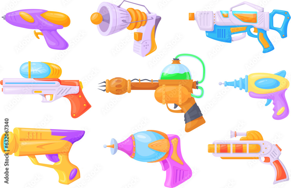 Cartoon space blasters. Futuristic guns for children play space alien ...