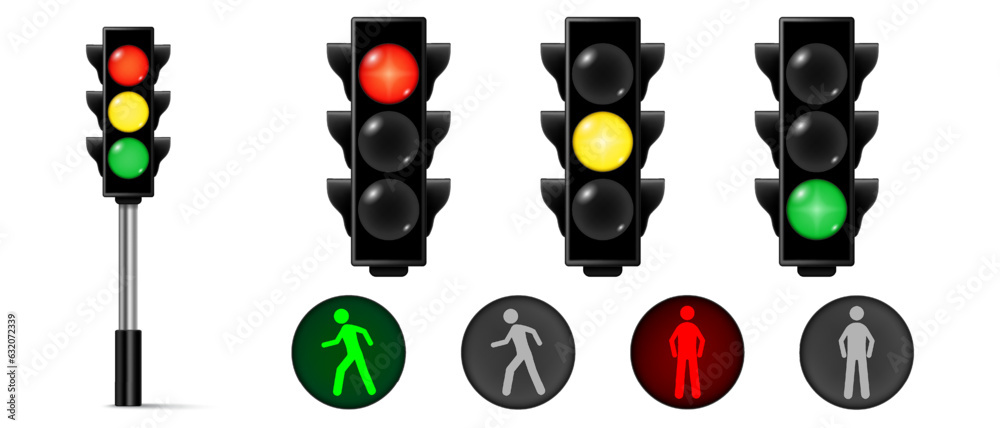 Traffic light signs. Caution sign. Road safety rules. Pedestrian ...