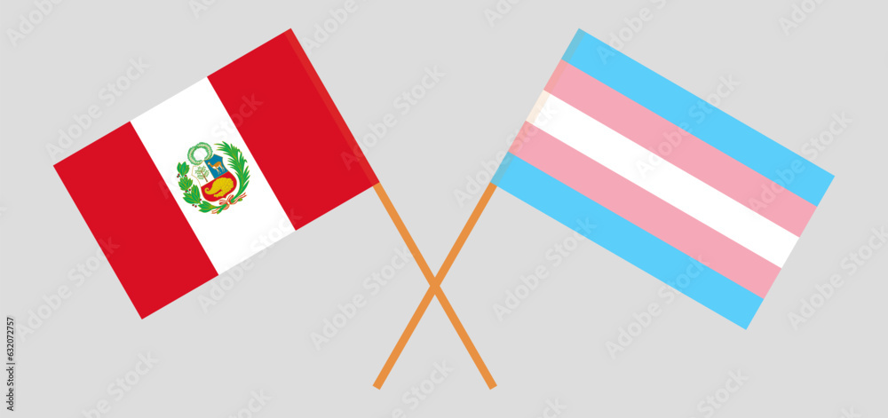 Crossed flags of Peru and Transgender Pride. Official colors. Correct ...