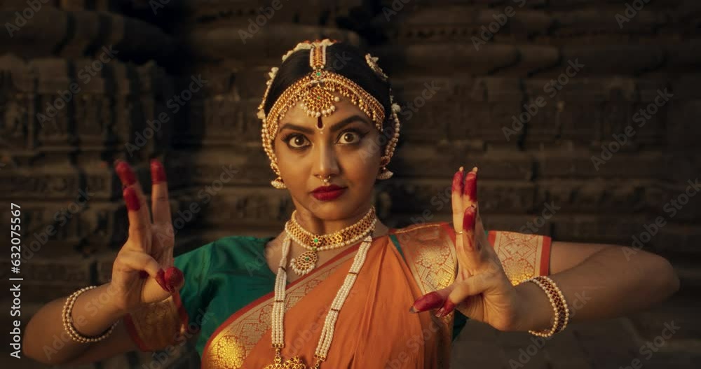Close-Up of an Indian Female Dancer Displaying Symbolic Gesture with ...