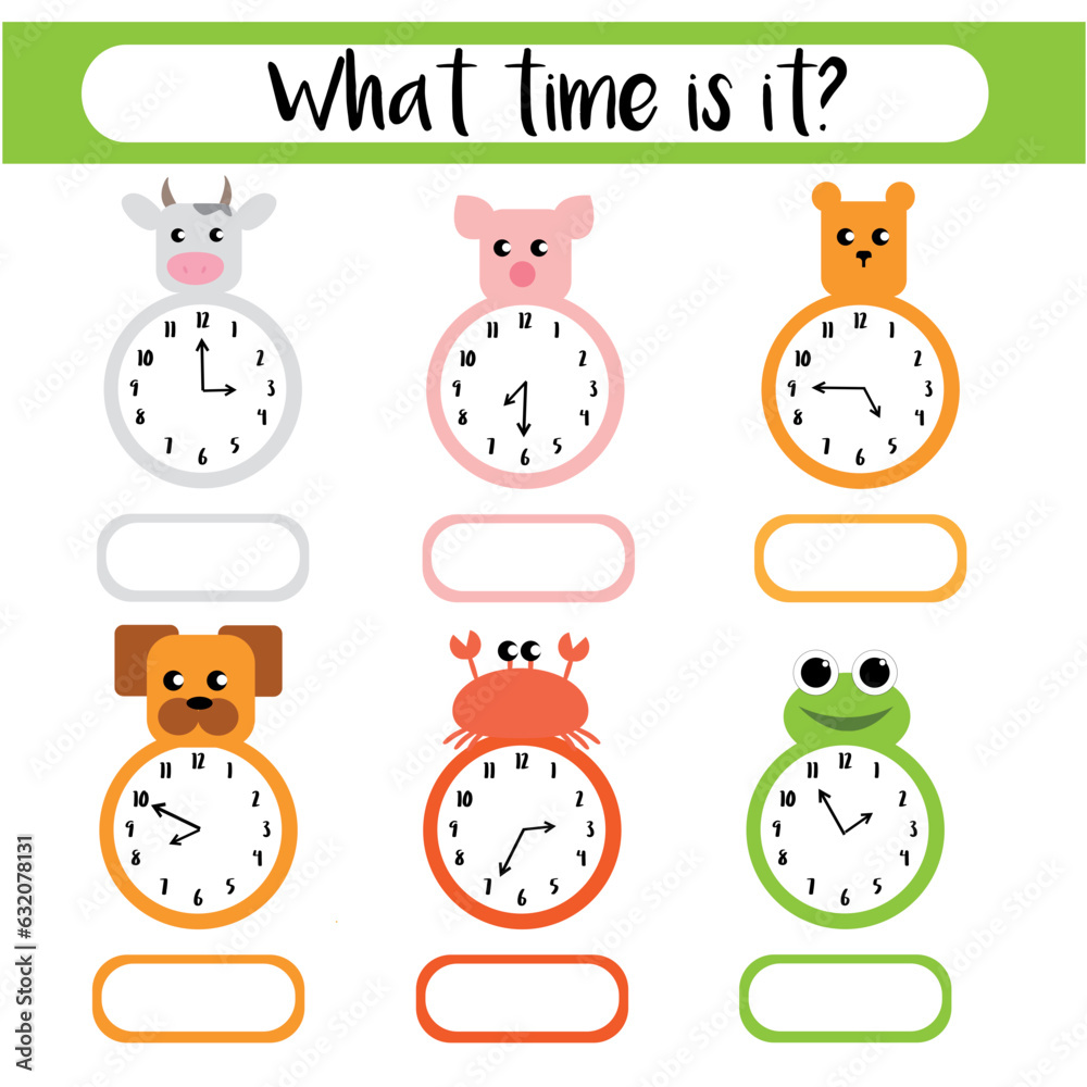 Learning time on the clock. Educational activity worksheet for kids and ...