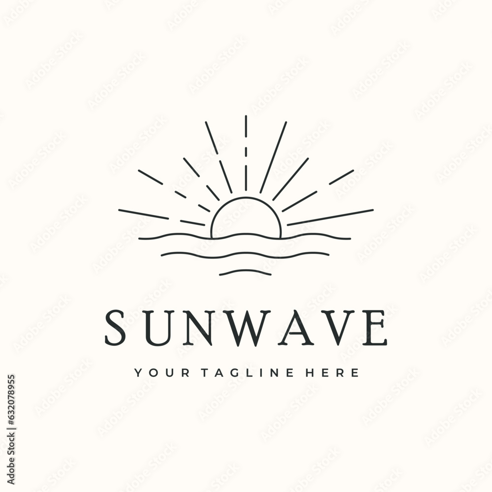 nature sun wave line art logo vector minimalist illustration design ...