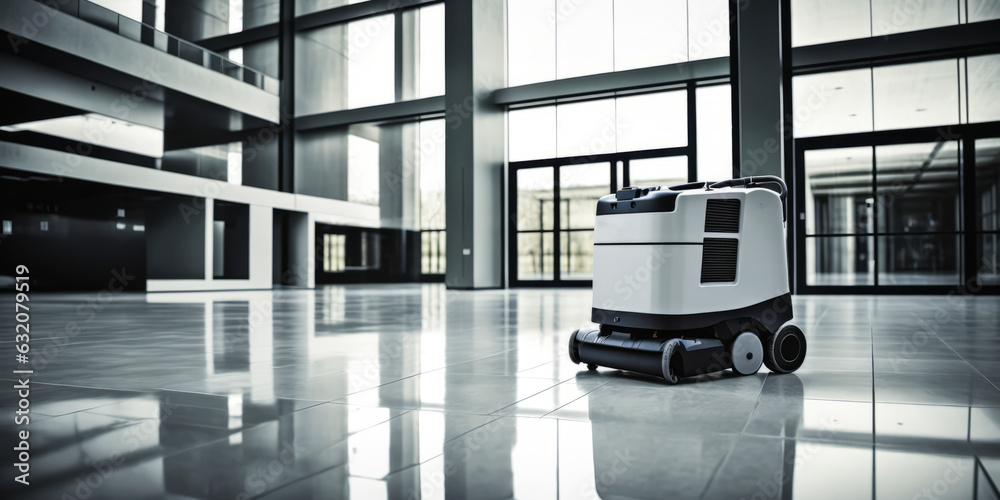 Impressive futuristic cleaning robot in action within a sleek, modern ...