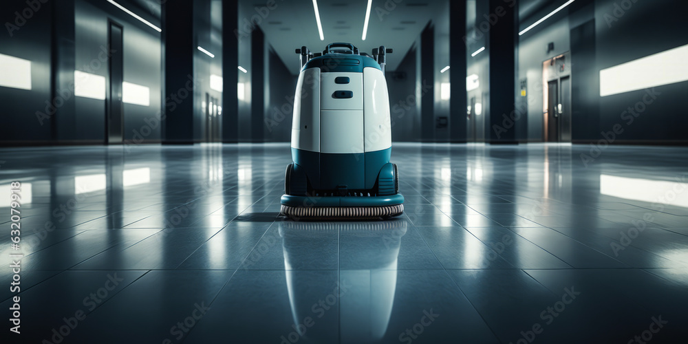 Innovative floor cleaning robot in action within sleek, modern ...
