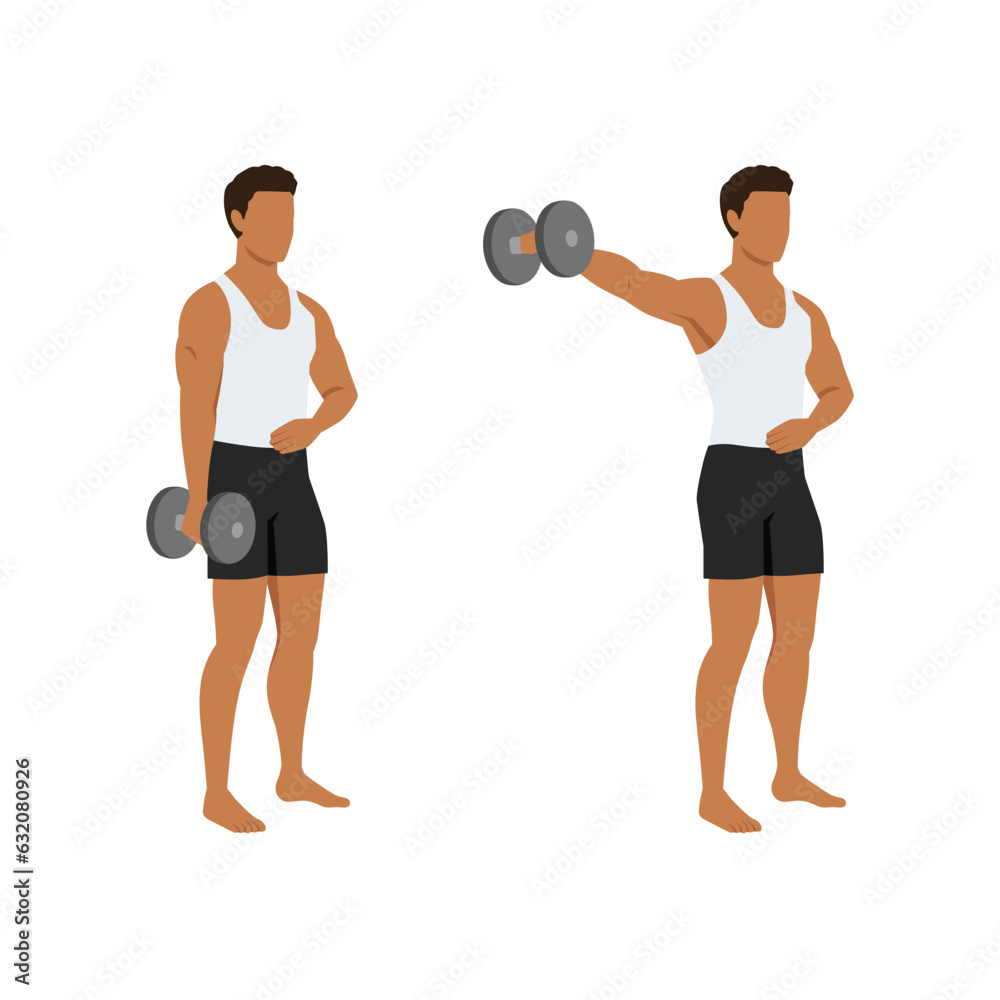 Man doing one arm side lateral raises. Shoulder workout and training ...