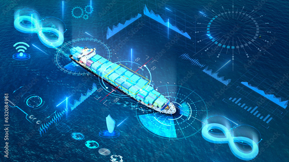 Cargo Container Ship with circular economy icon. Sustainable strategy ...