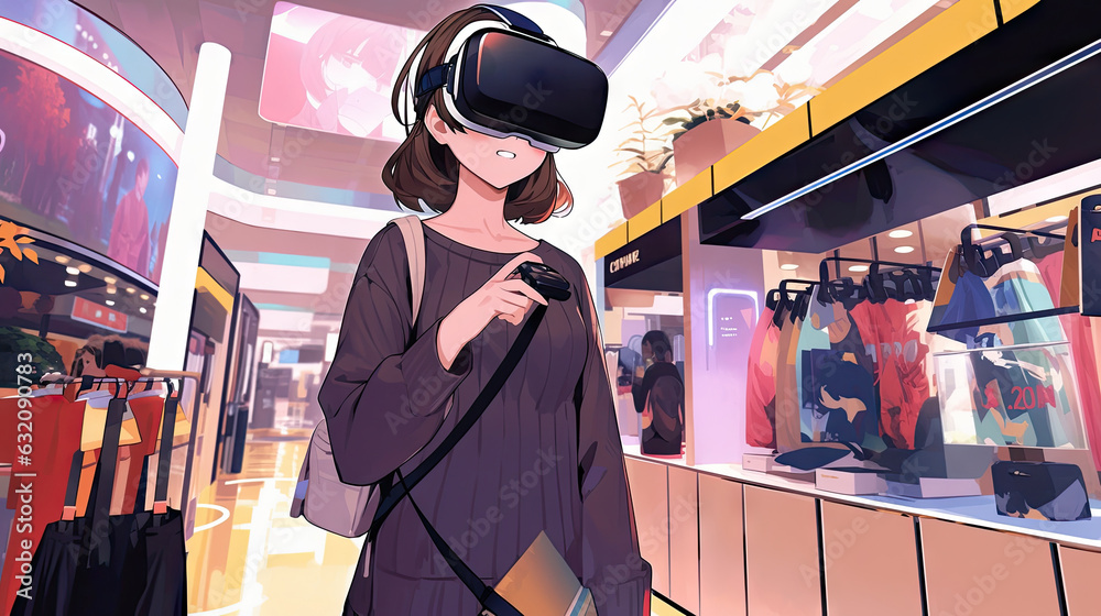 Cute Girl in vr glasses, Woman Character wearing virtual reality ...