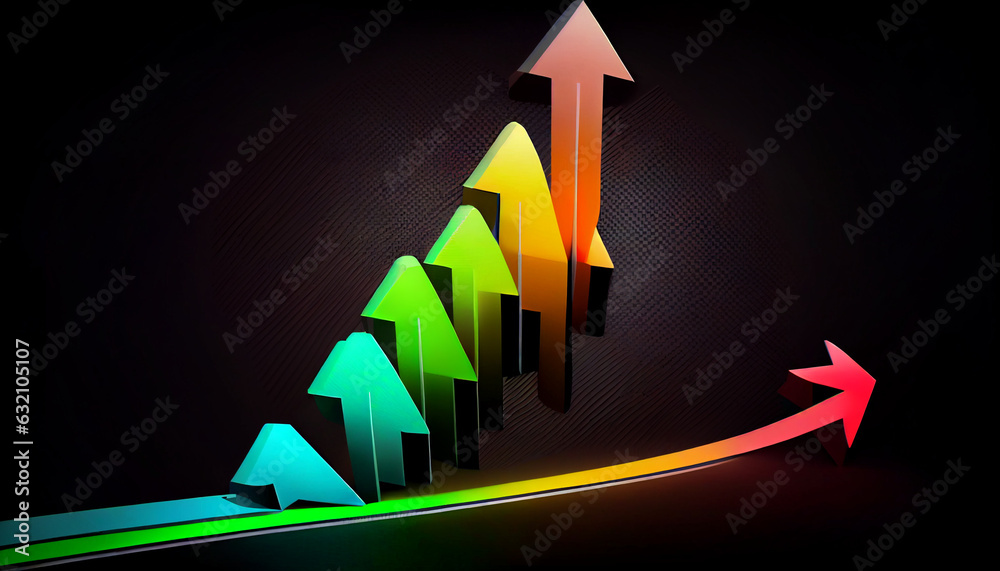 3d Graph showing rise in profits with arrow. Growing graph Business ...