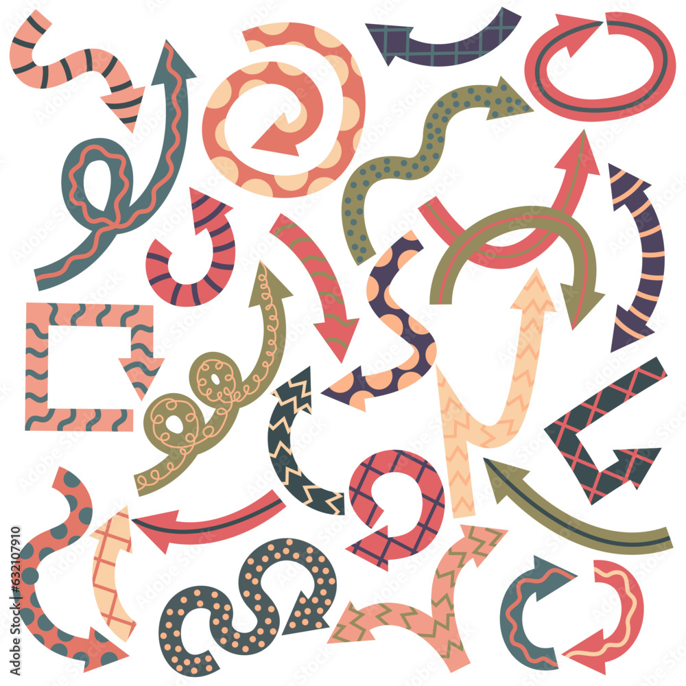 Collection of various multicolored arrows on a white background. Hand ...