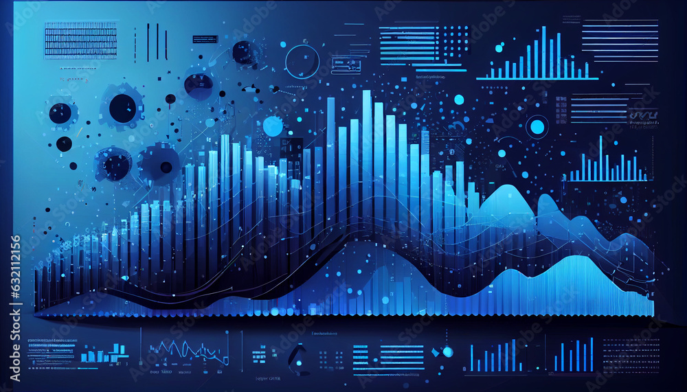 Vector Illustration of Abstract Blue Background with Charts for ...