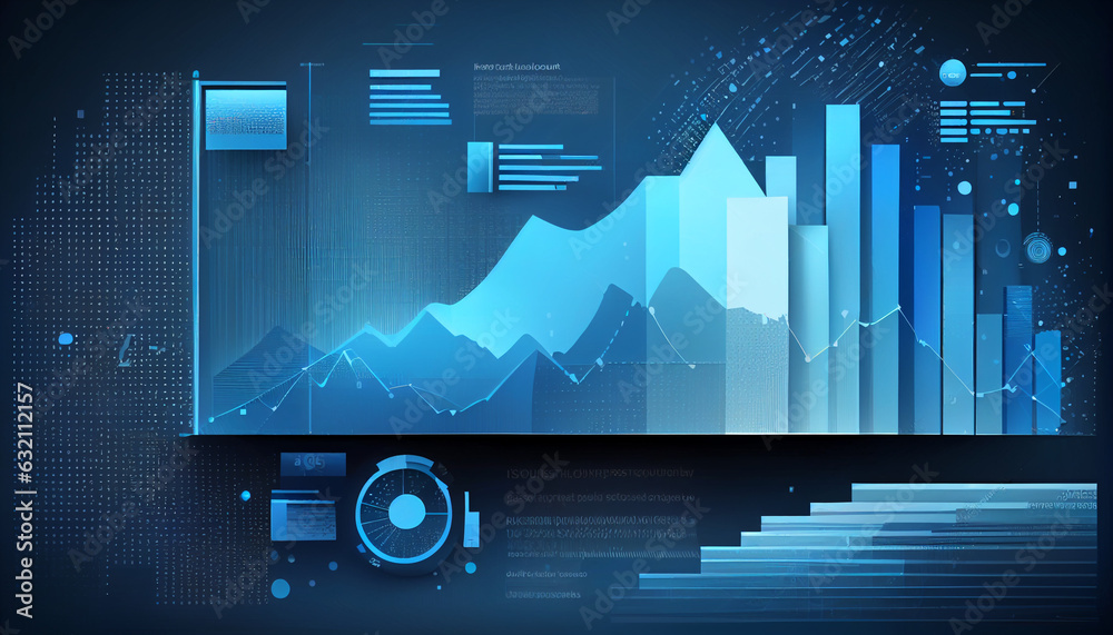 Vector Illustration of Abstract Blue Background with Charts for ...