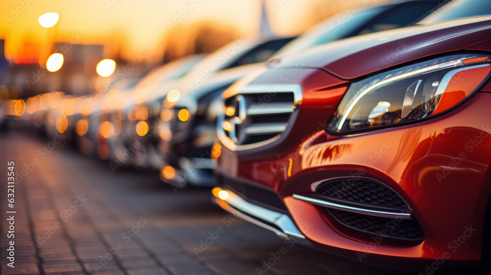 A row of Cars Closeup Parked at a Car Lot Stock Photo | Adobe Stock