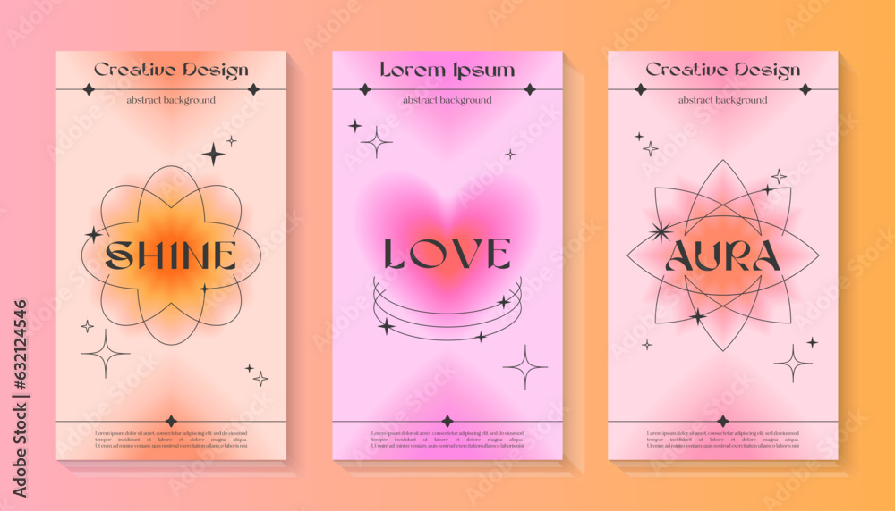 Vector insta story gradient templates with linear shapes,heart,blurred ...