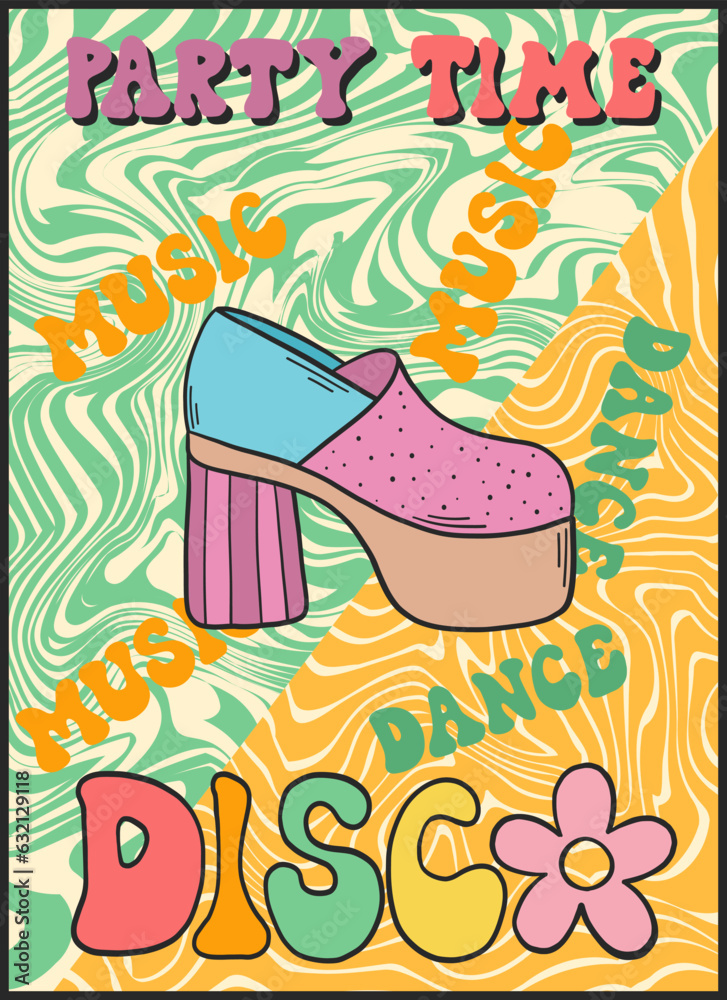 Groovy retro poster. Hippie style background. Groovy disco. 60s and 70s ...