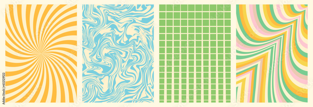 Groovy backgrounds set. Retro groovy texture. 60s and 70s style. Hippie ...