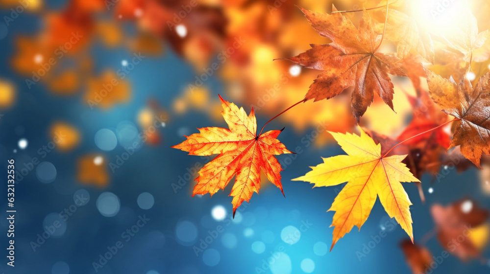 ภาพประกอบสต็อก Ambiance automnale, feuilles oranges, jaunes, or sur les ...