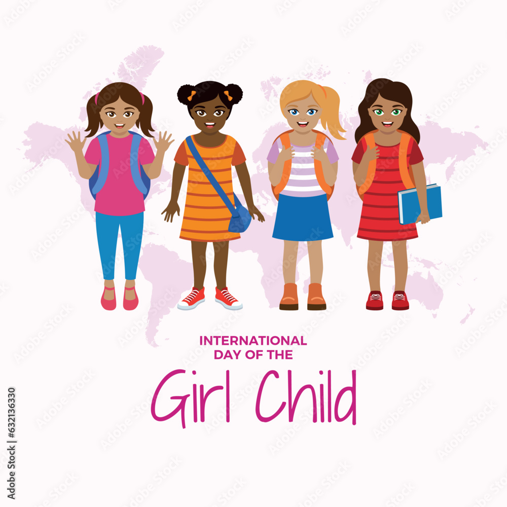 International Day of the Girl Child vector illustration. Cute little ...