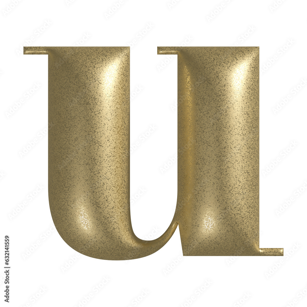 Letter U 3d realistic gold texture. Metal, inflate, lower case u serif ...