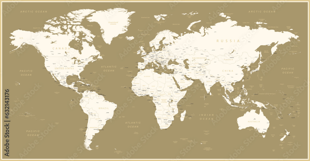World map. Highly detailed map of the world with detailed borders of ...
