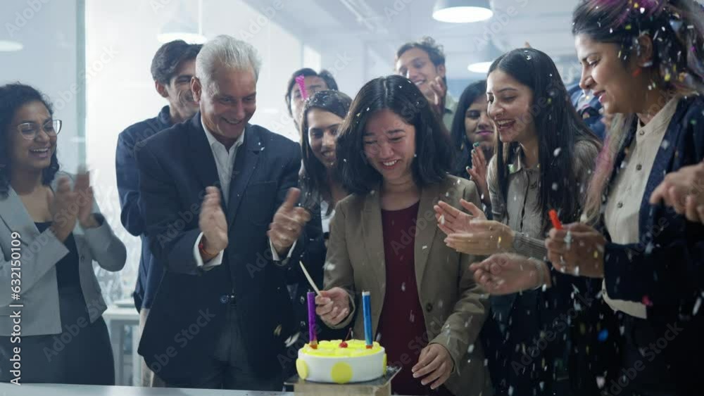 A happy, excited group or team of corporate employees smiling and ...