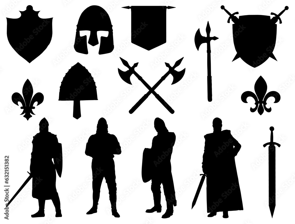 Set of medieval silhouette vector art Stock Vector | Adobe Stock
