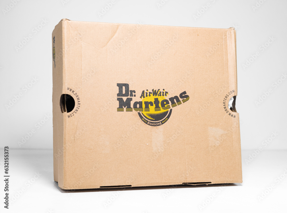 kent, uk 05.05.2023 Dr Martens shoe box. fashionable punk boots ...