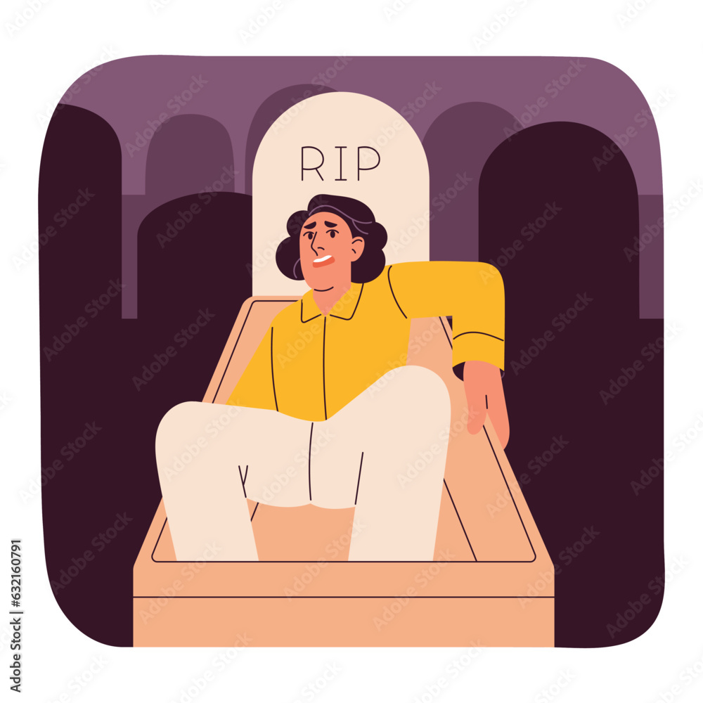 Thanatophobia, phobia of death concept. Person fell into grave, man ...