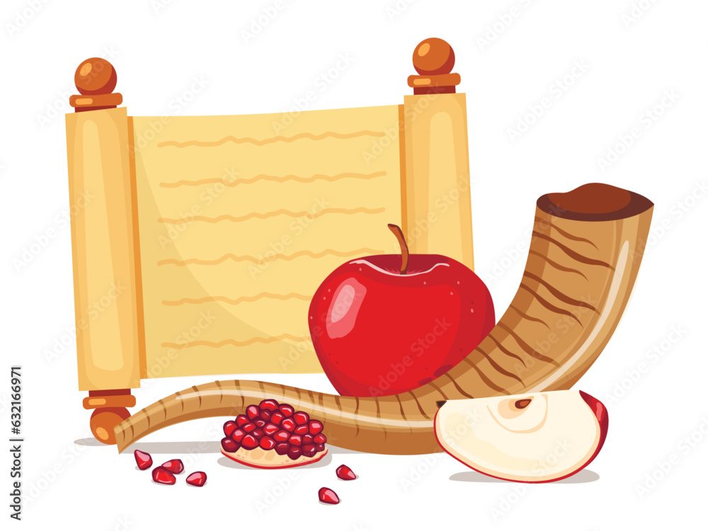 Rosh Hashanah greeting card design with hand drawing simbols of jewish ...