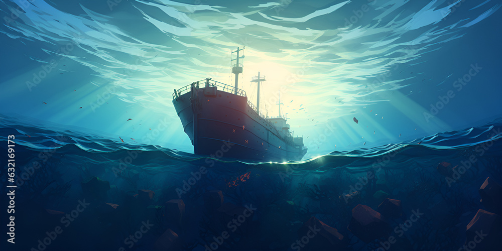 A sunken ship at the bottom of the ocean,a dangerous journey.HD ...
