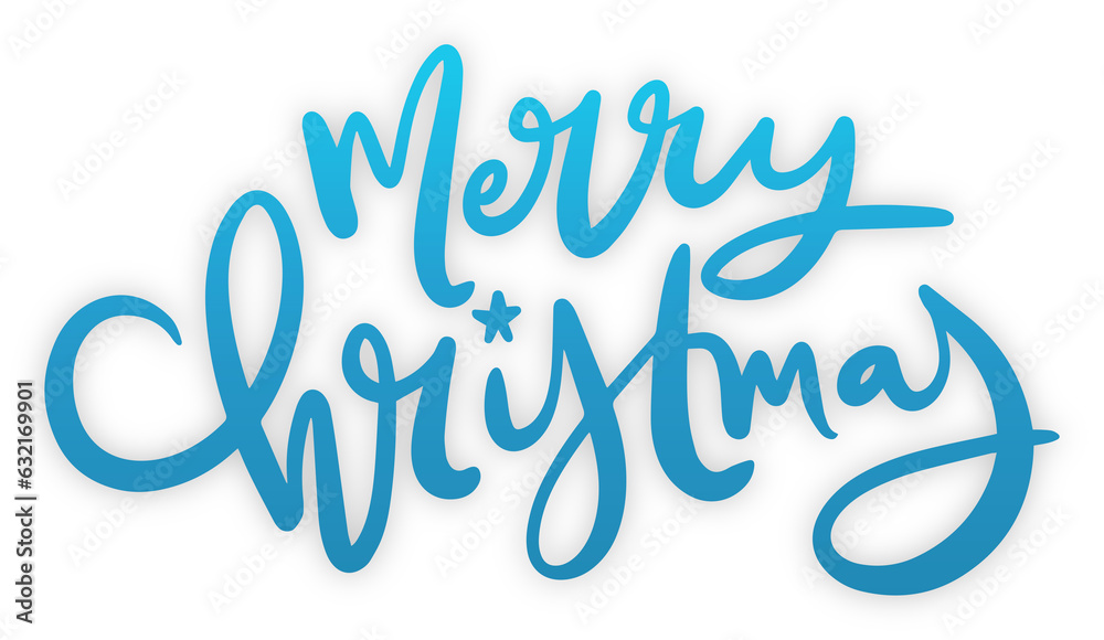 Blue MERRY CHRISTMAS brush lettering with drop shadow on transparent ...