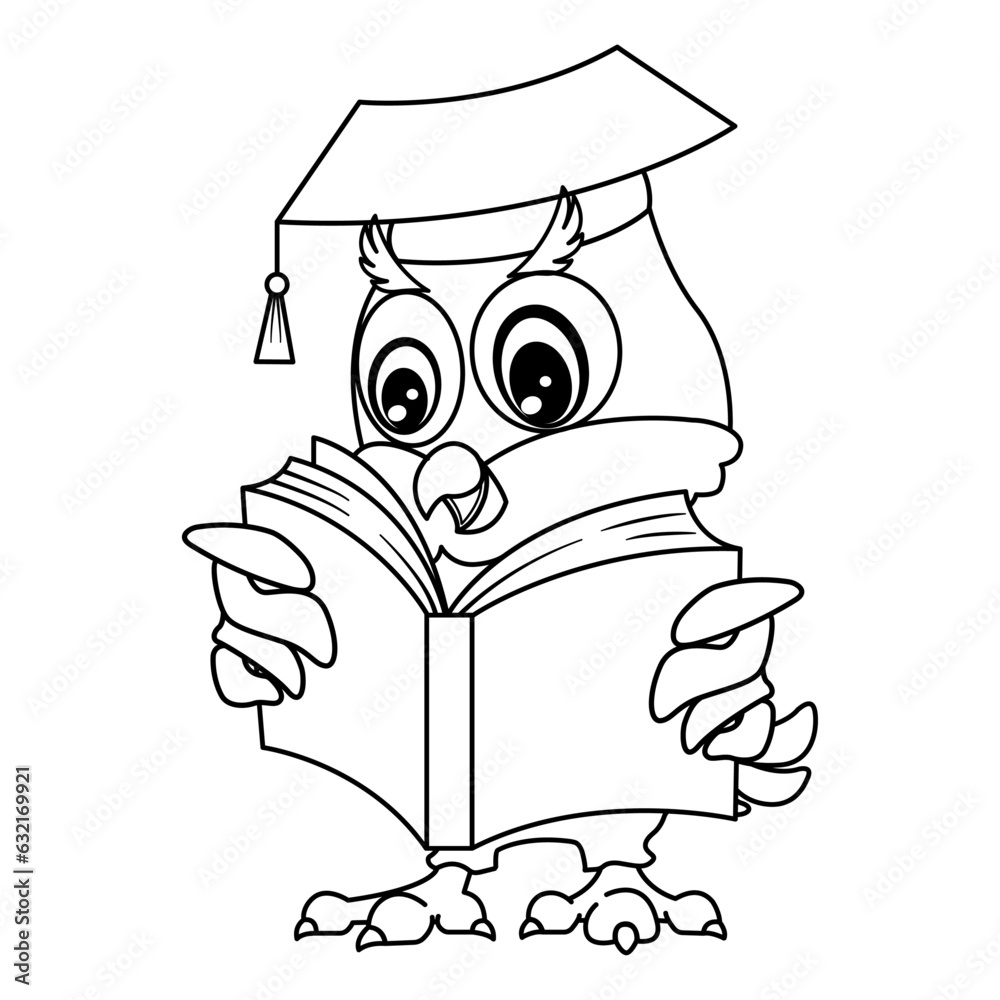 Cartoon Owl Reading Book for Coloring Page. The concept of self ...