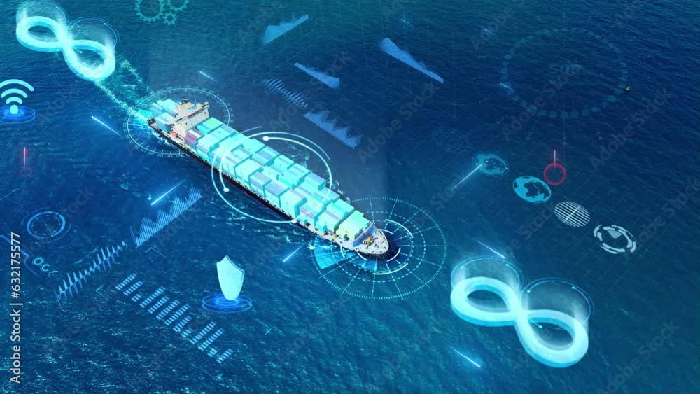 Cargo Container Ship with circular economy icon. Sustainable strategy ...