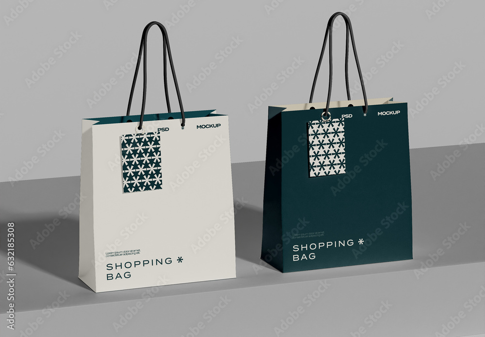 Two Paper Bags with Label Mockup Stock Template | Adobe Stock