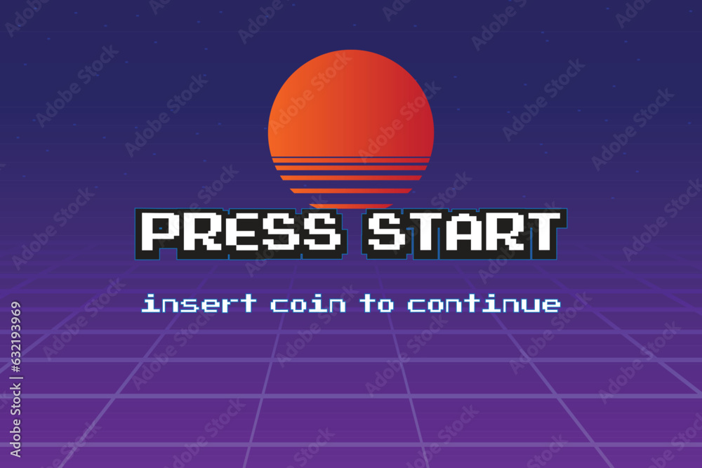PRESS START INSERT A COIN TO CONTINUE .pixel art .8 bit game.retro game. for game assets in ...