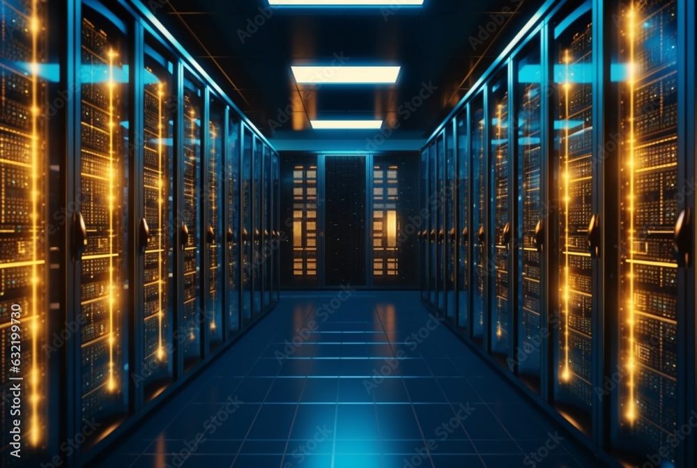 data center computer racks in network security services. generative ai ...