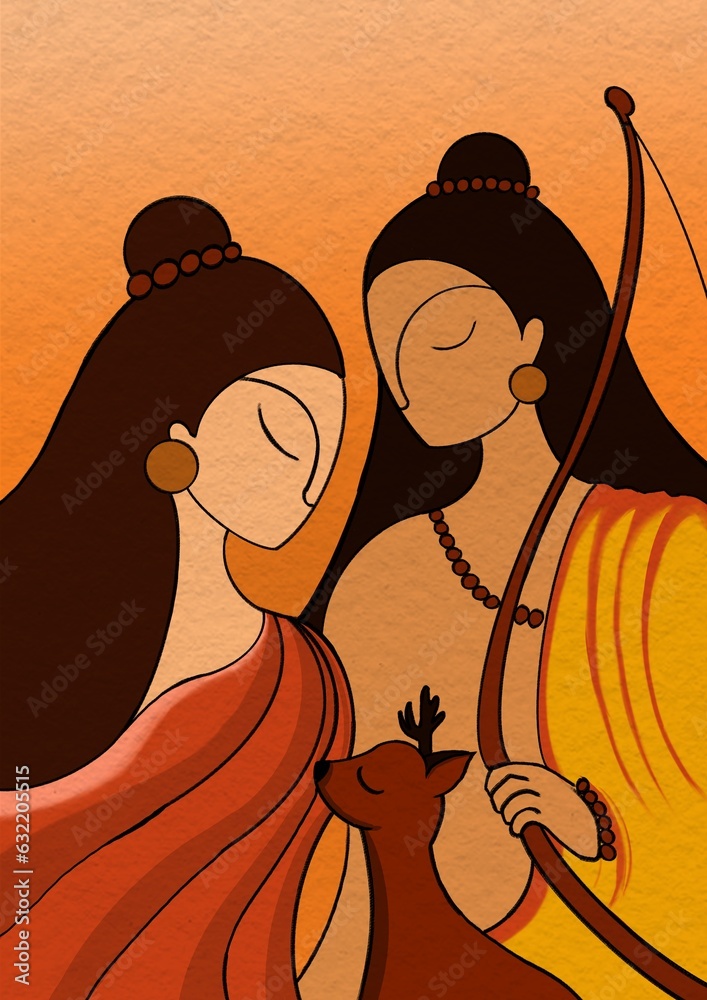 silhouette digital wall art of ram and sita , abstract illustration of ...