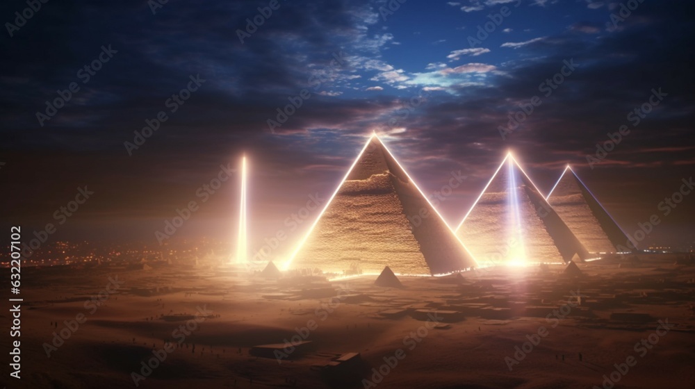 Luminous rays around the Egyptian pyramids signals to.Generative AI ...
