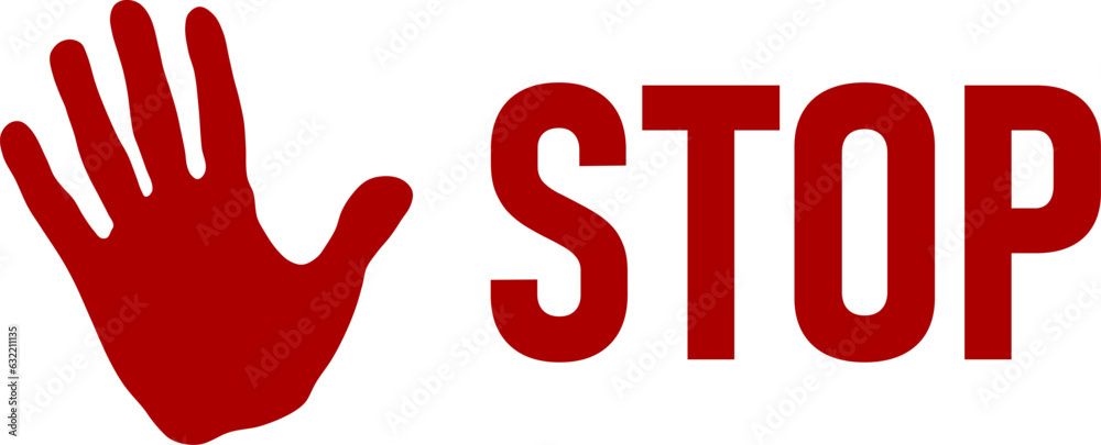 Red Stop Warning Sign Icon with a Realistic Hand and Text. Vector Image ...