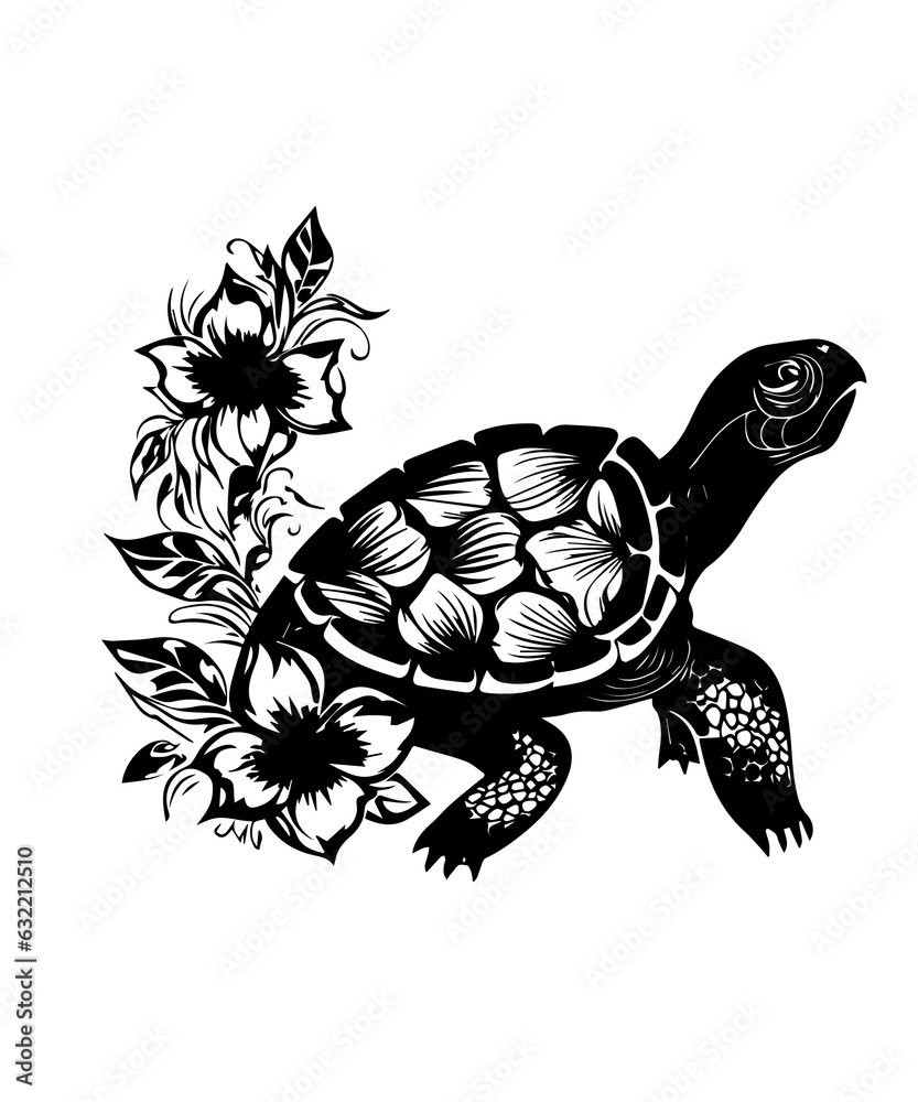 Flower Turtle svg, Sea Turtle svg, Turtle svg file, Turtle with flower ...