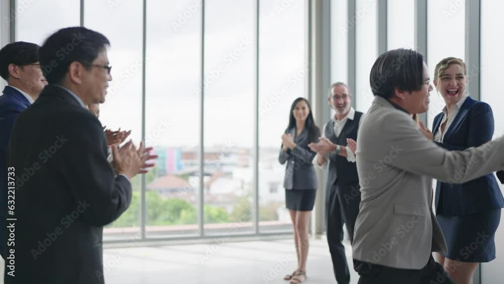 Business success concept. Happy business people clapping hands for ...