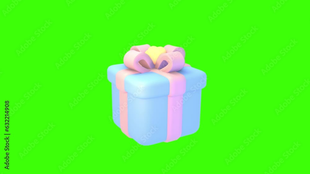 Looped cartoon blue gift object on a green screen background animation ...