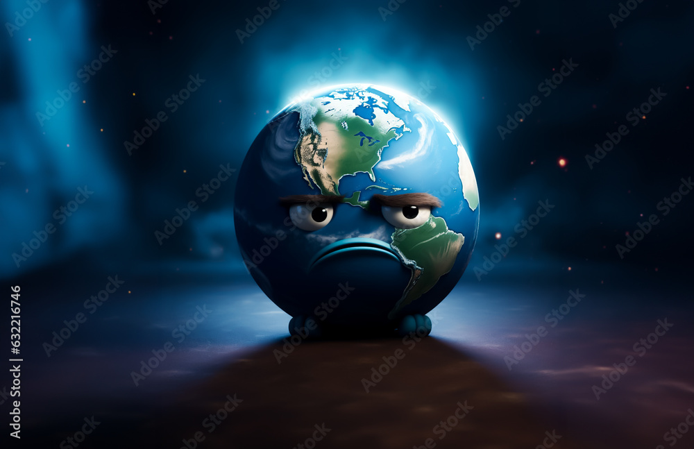 Planet earth with a sad face. Concept of the climate crises and global ...