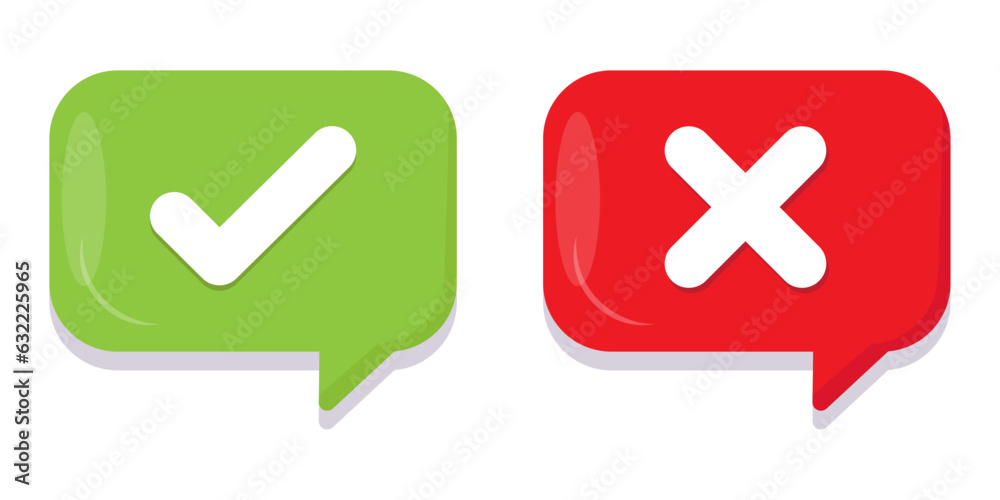 Right wrong symbol in call out style icon set in black and white. Right ...