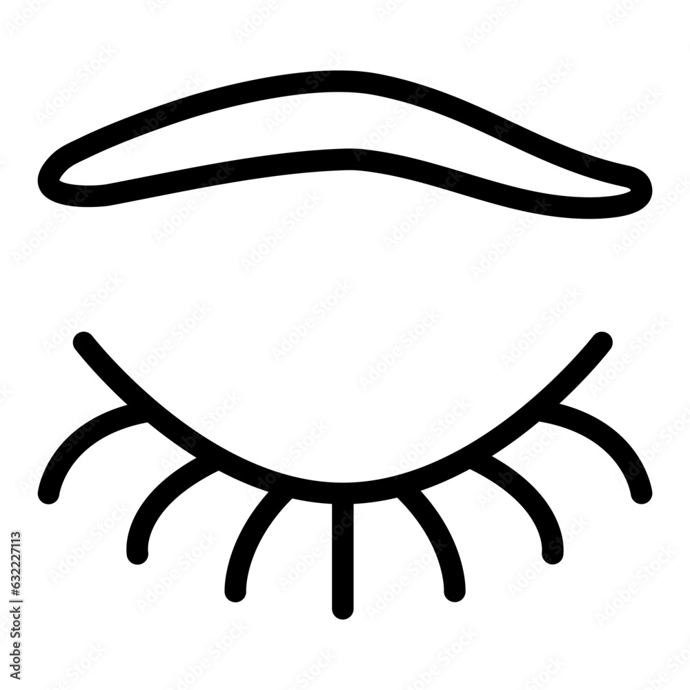 Closed eye with eyelashes and eyebrow line icon, human body concept ...