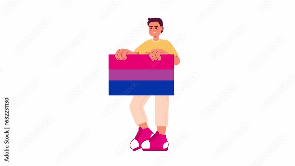European white man holding bi flag 2D character animation. Pride parade ...
