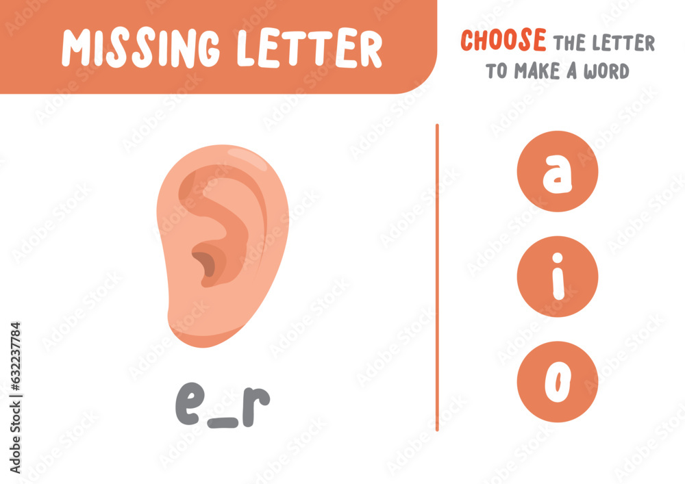 Missing letter (ear), the alphabet letter vocabulary game for kid ...
