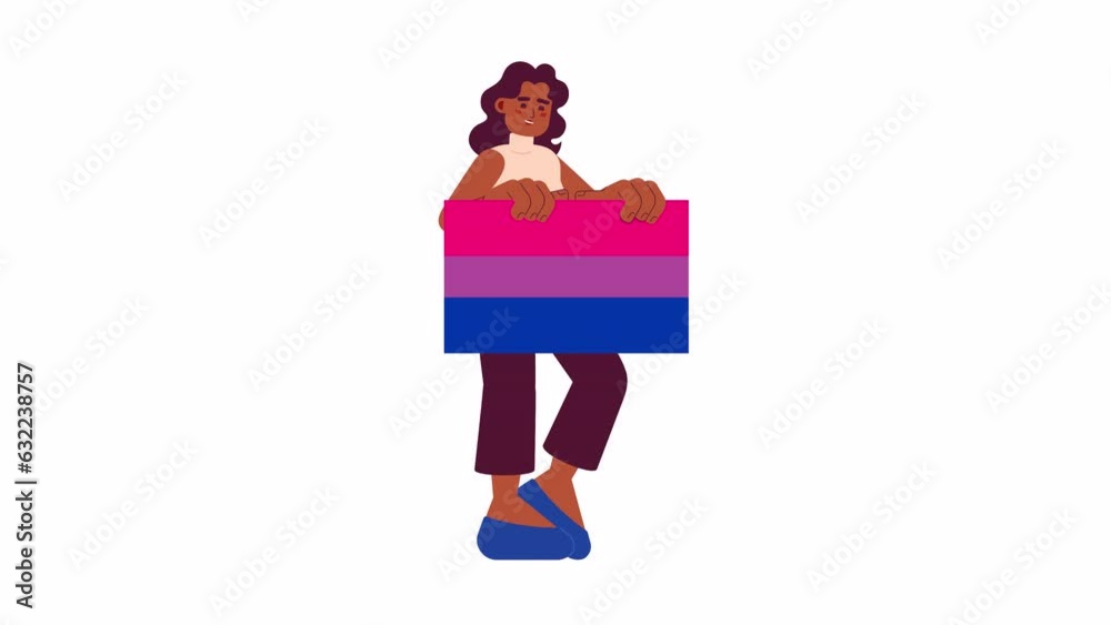 Black young woman holding bisexual flag 2D character animation. Pride ...