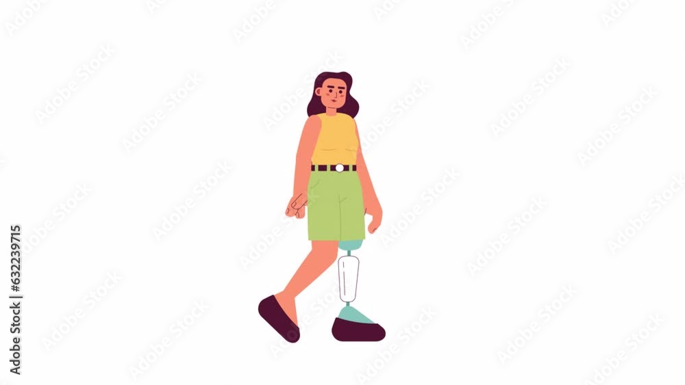 Full bodied woman with prosthetic leg 2D character animation. Bionics ...